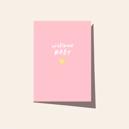 Welcome Baby Pink Heart Card – White Grove House